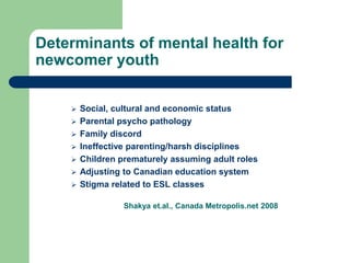Sheeba Narikuzhy - Newcomer youth mental health needs, barriers & best practices | PDF