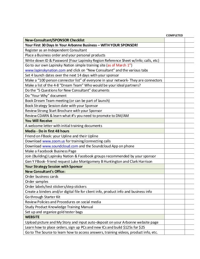 New consultant check list