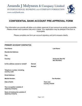 (New) corporate bank account pre approval form | PDF