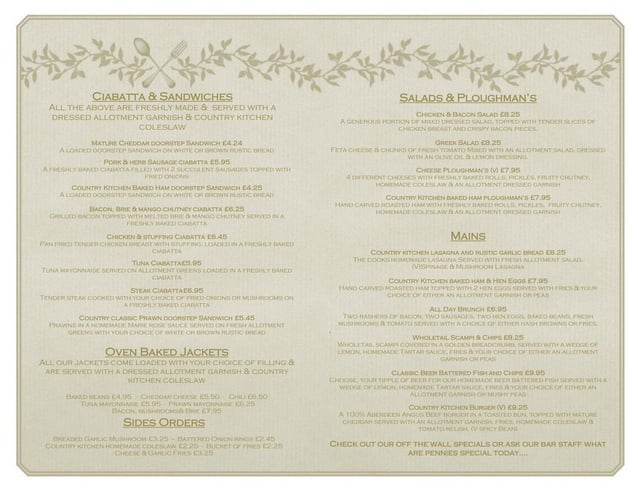 New country kitchen lunch menu | PPT