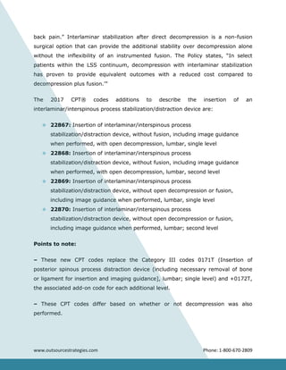 New CPT codes for Interlaminar Stabilization for Spinal Stenosis | PDF