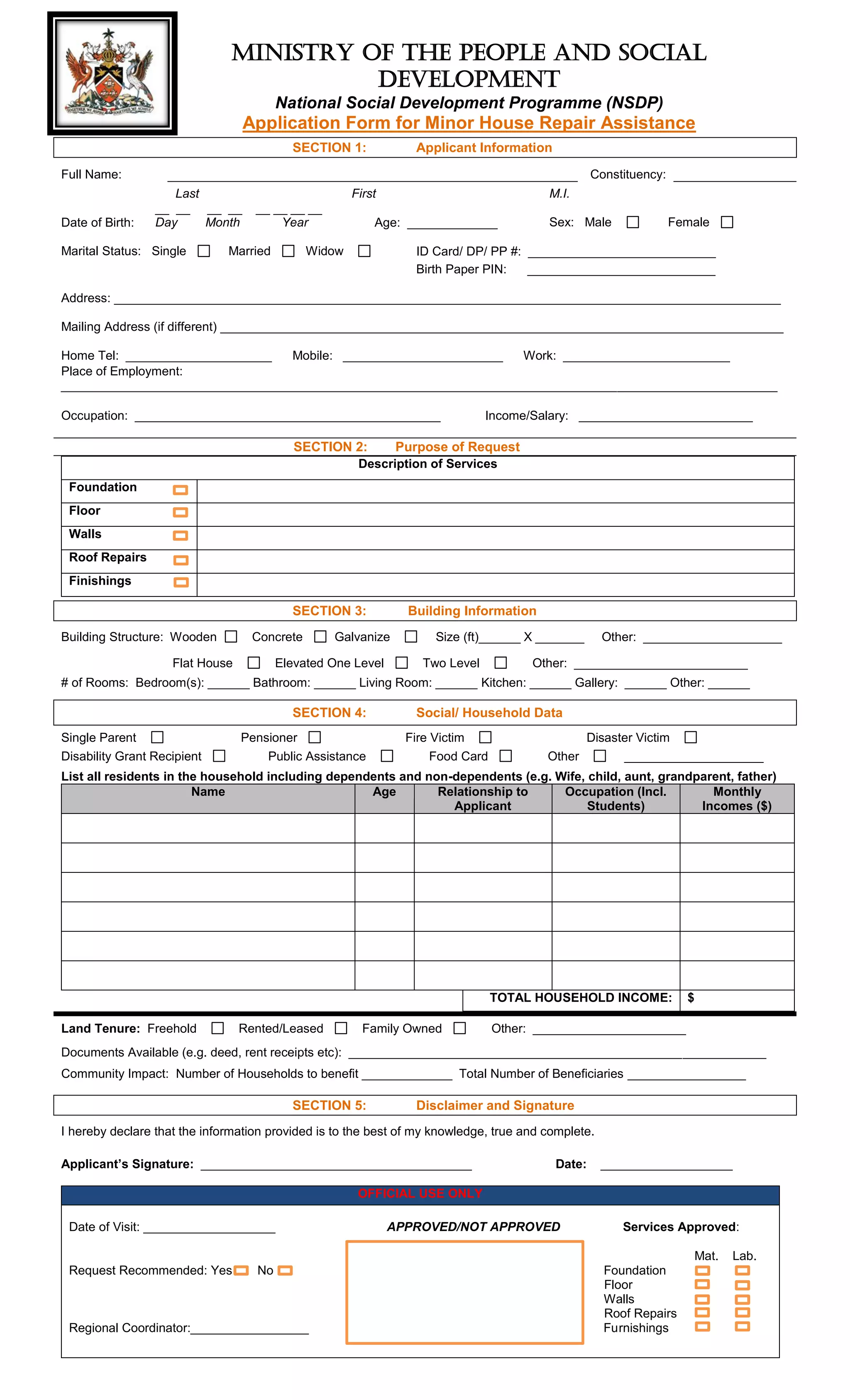 MPSD - NSDP New House Repair Customer form | PDF
