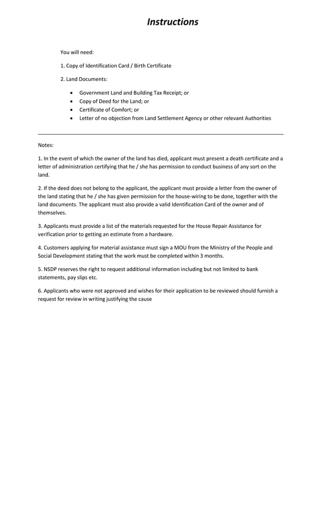MPSD - NSDP New House Repair Customer form | PDF | Government Support ...