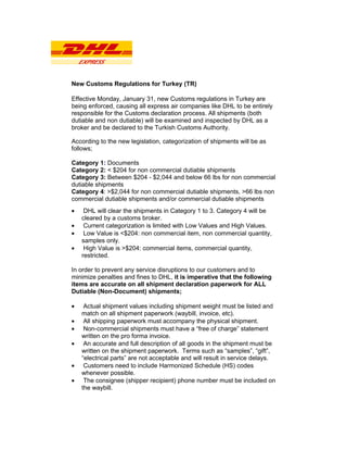 New Customs Regulations For Turkey | DOC