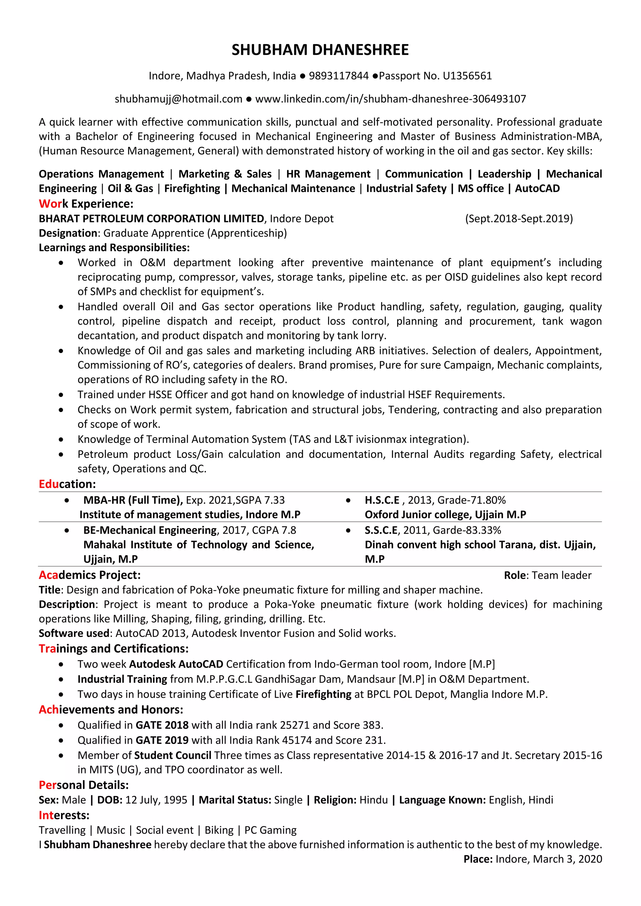 Shubham_Dhaneshree_cv | PDF