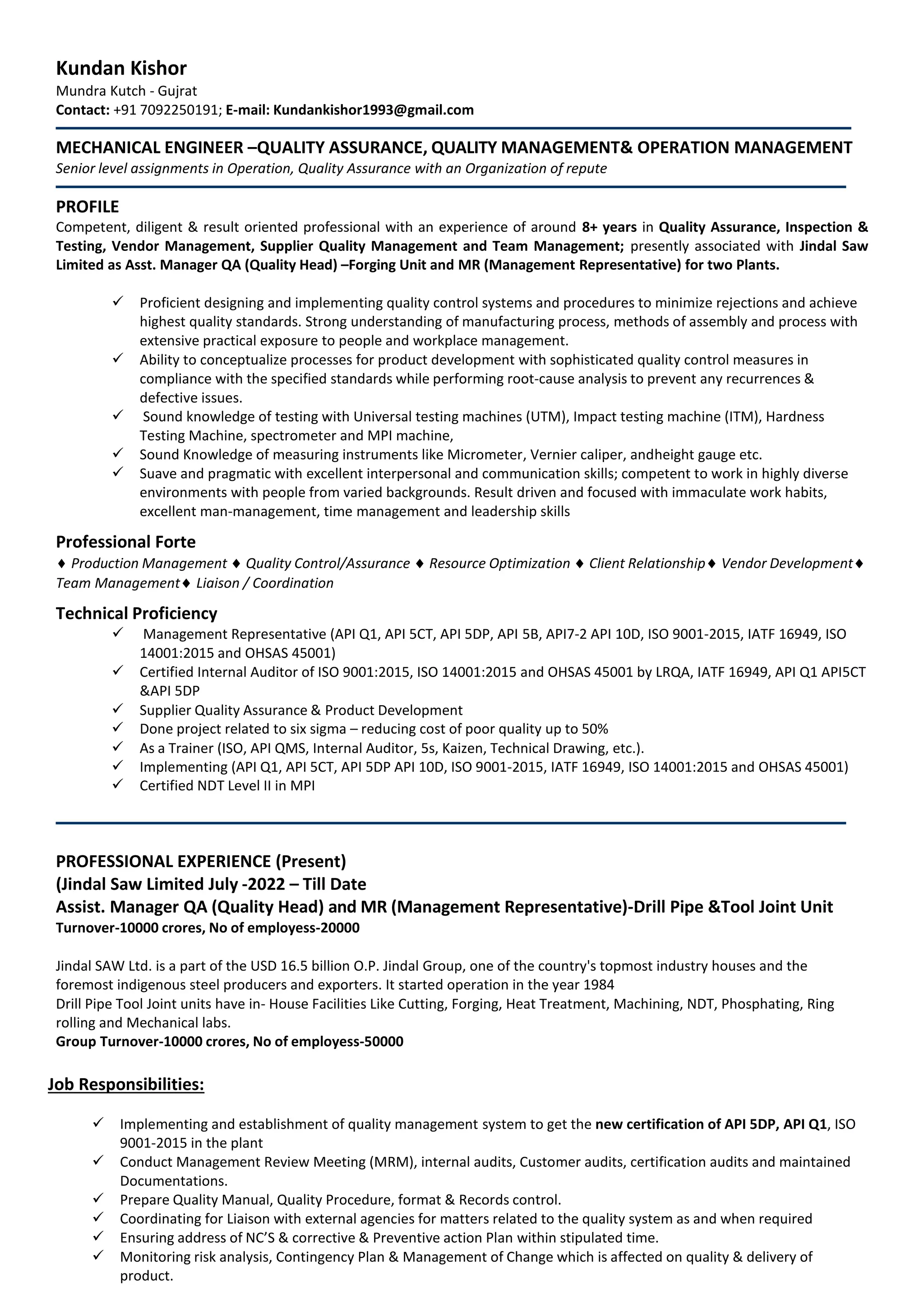 New cv kk.docx | Manufacturing Industry | Industries
