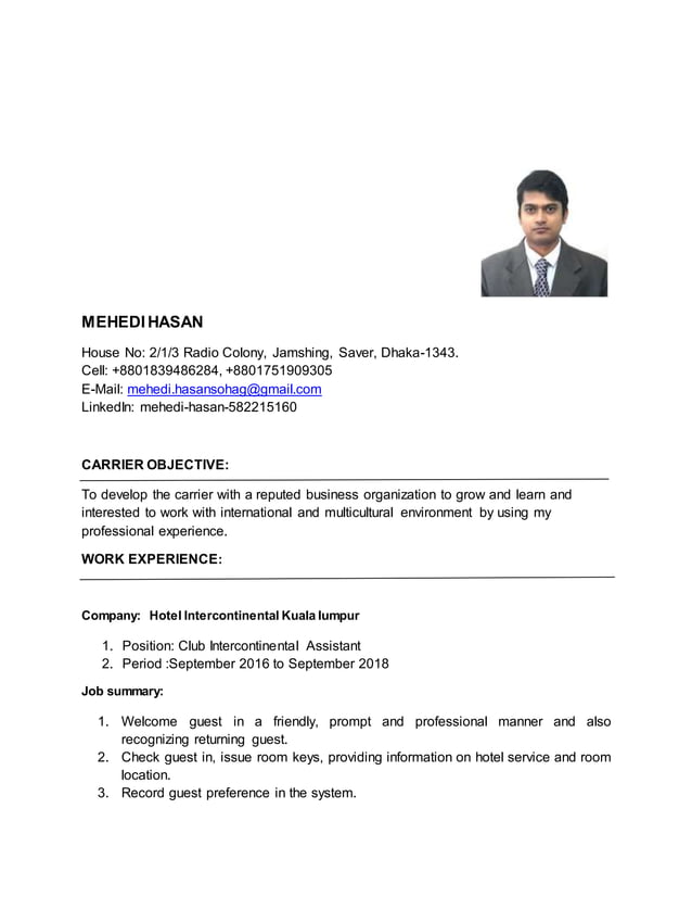 New cv sep 2018 | DOCX | Hotels and Motels | Travel Type