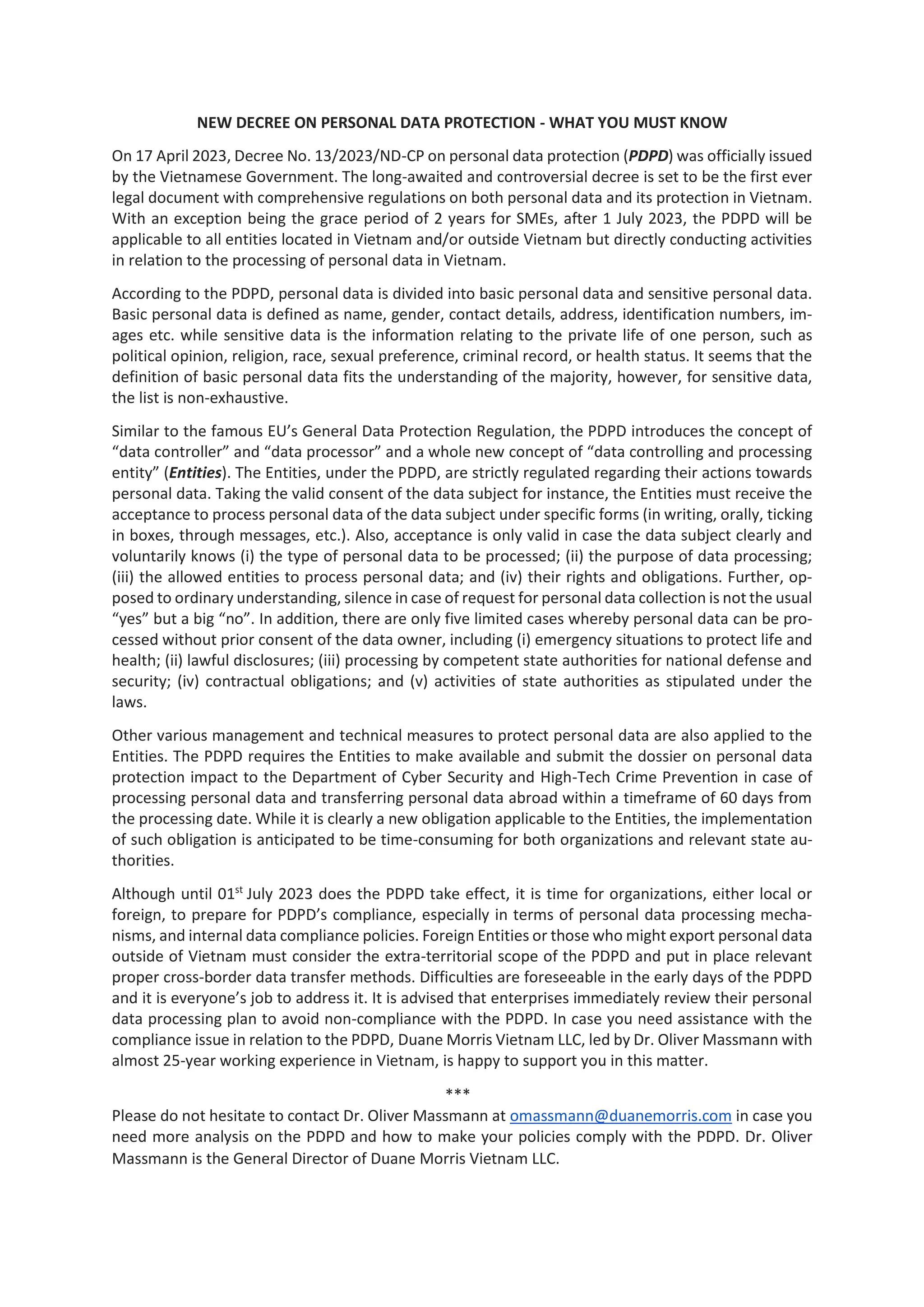 NEW DECREE ON PERSONAL DATA PROTECTION - WHAT YOU MUST KNOW | PDF