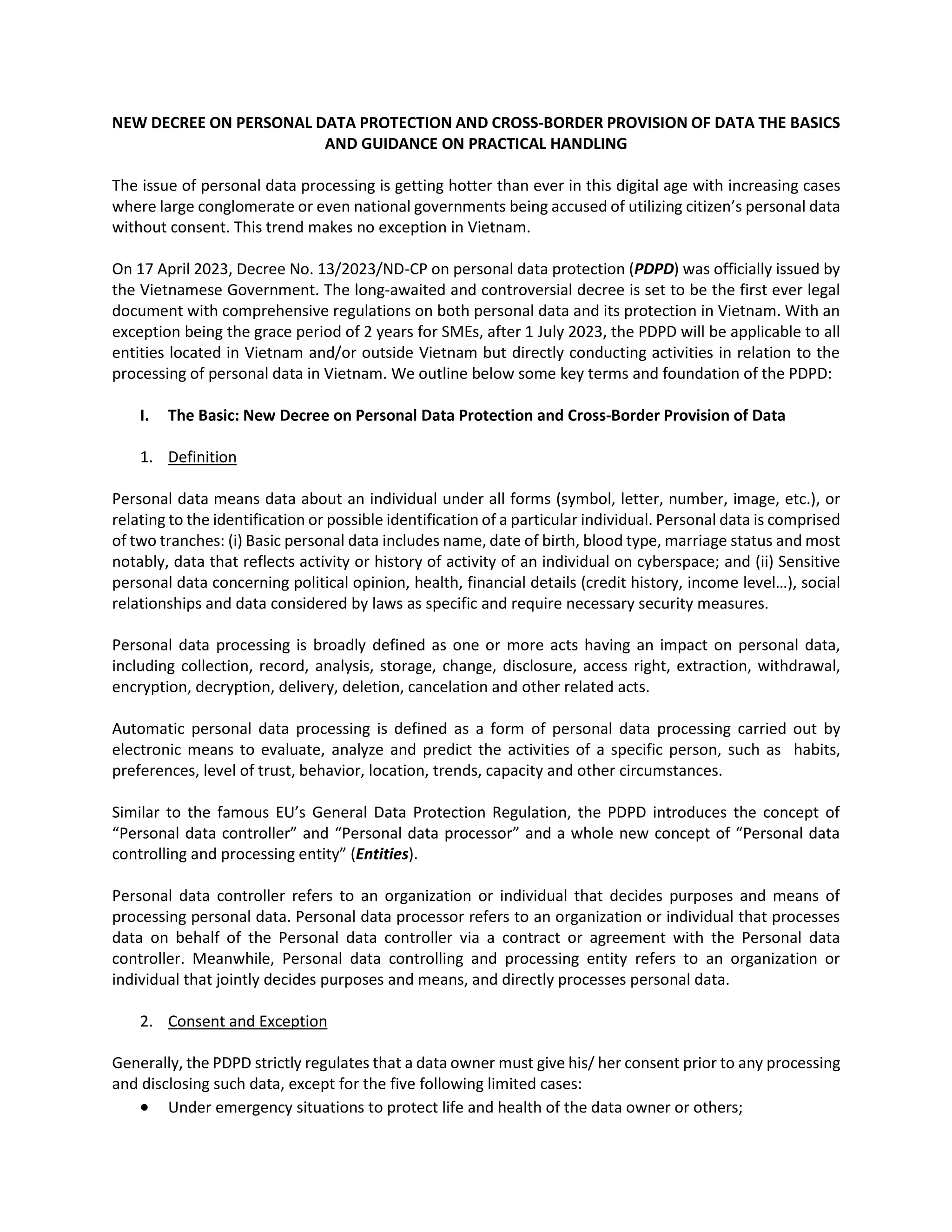 NEW DECREE ON PERSONAL DATA PROTECTION AND CROSS-BORDER PROVISION OF ...