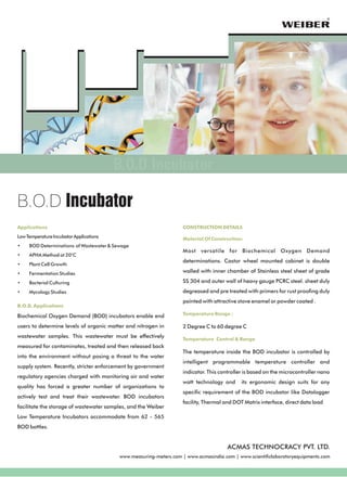 Types of BOD Incubator by ACMAS Technologies Pvt Ltd. | PDF