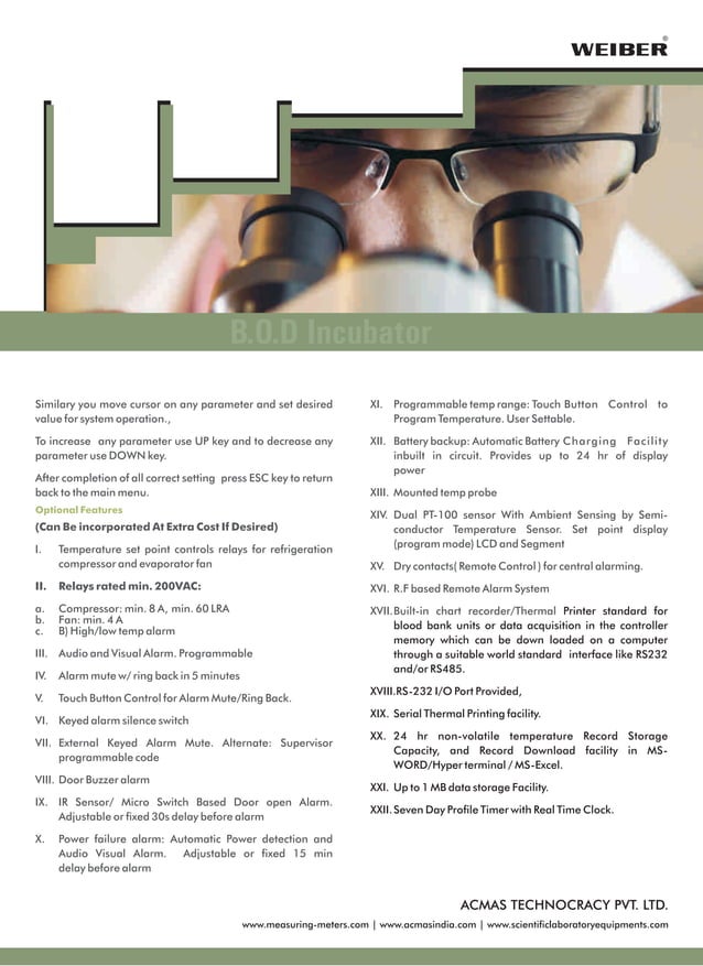 Types of BOD Incubator by ACMAS Technologies Pvt Ltd. | PDF