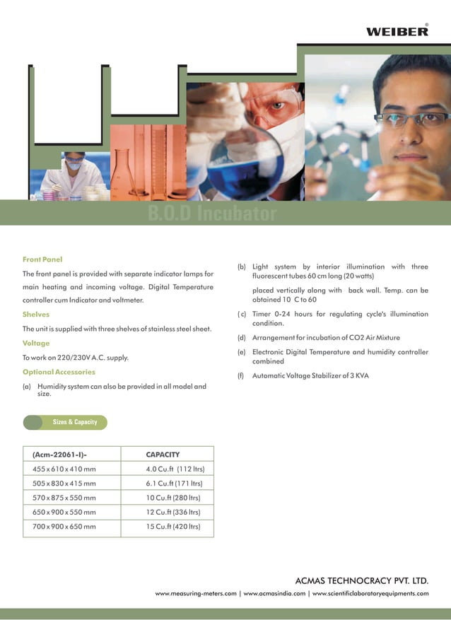 Types of BOD Incubator by ACMAS Technologies Pvt Ltd. | PDF