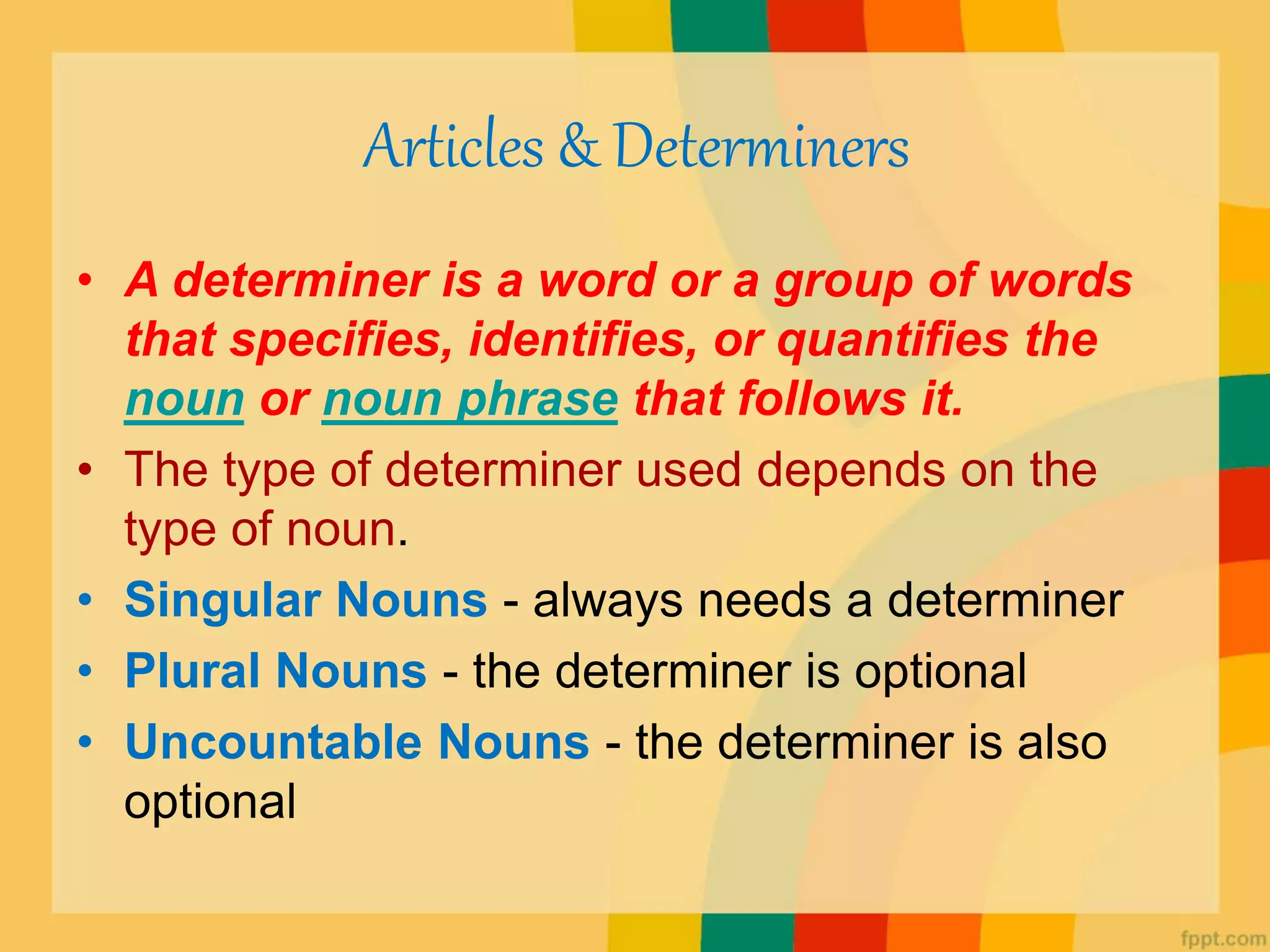 determiners for class x by Sharwan kumar | PPTX