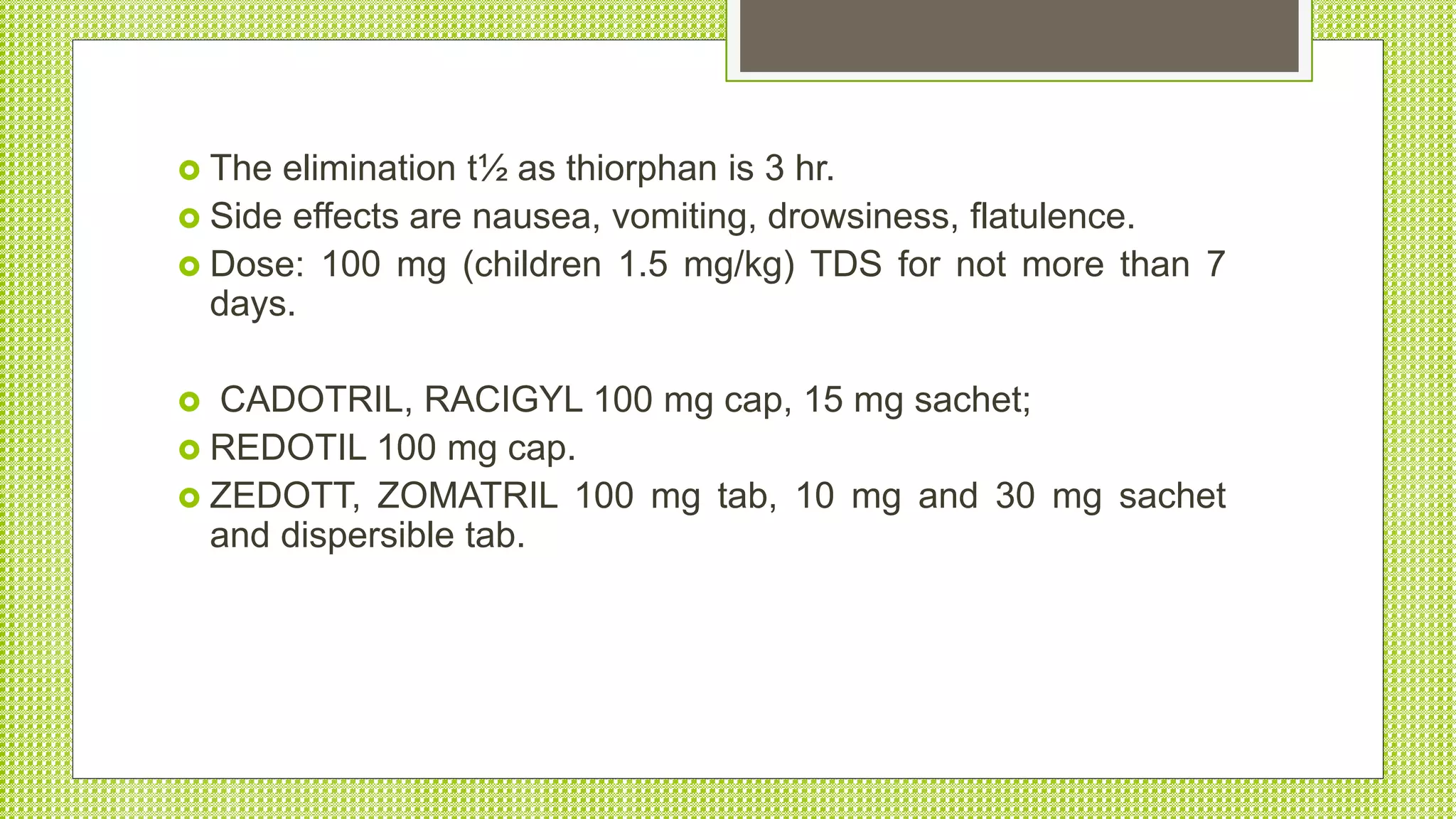drugs in treatment of DIARRHEA | PPTX