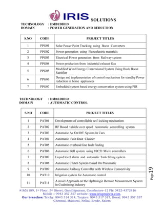 JAVA, J2EE, DOTNET, EMBEDDED POWER ELECTRONICS PROJECT TITLES 2011 @ IRIS SOLUTIONS COIMBATORE ...