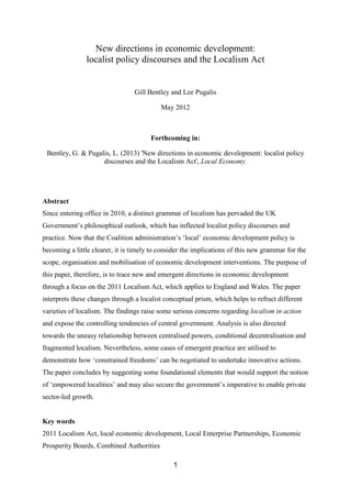 New directions in economic development localism act bentley and pugalis ...
