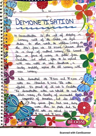 Class 12 economics project Demonetisation | PDF