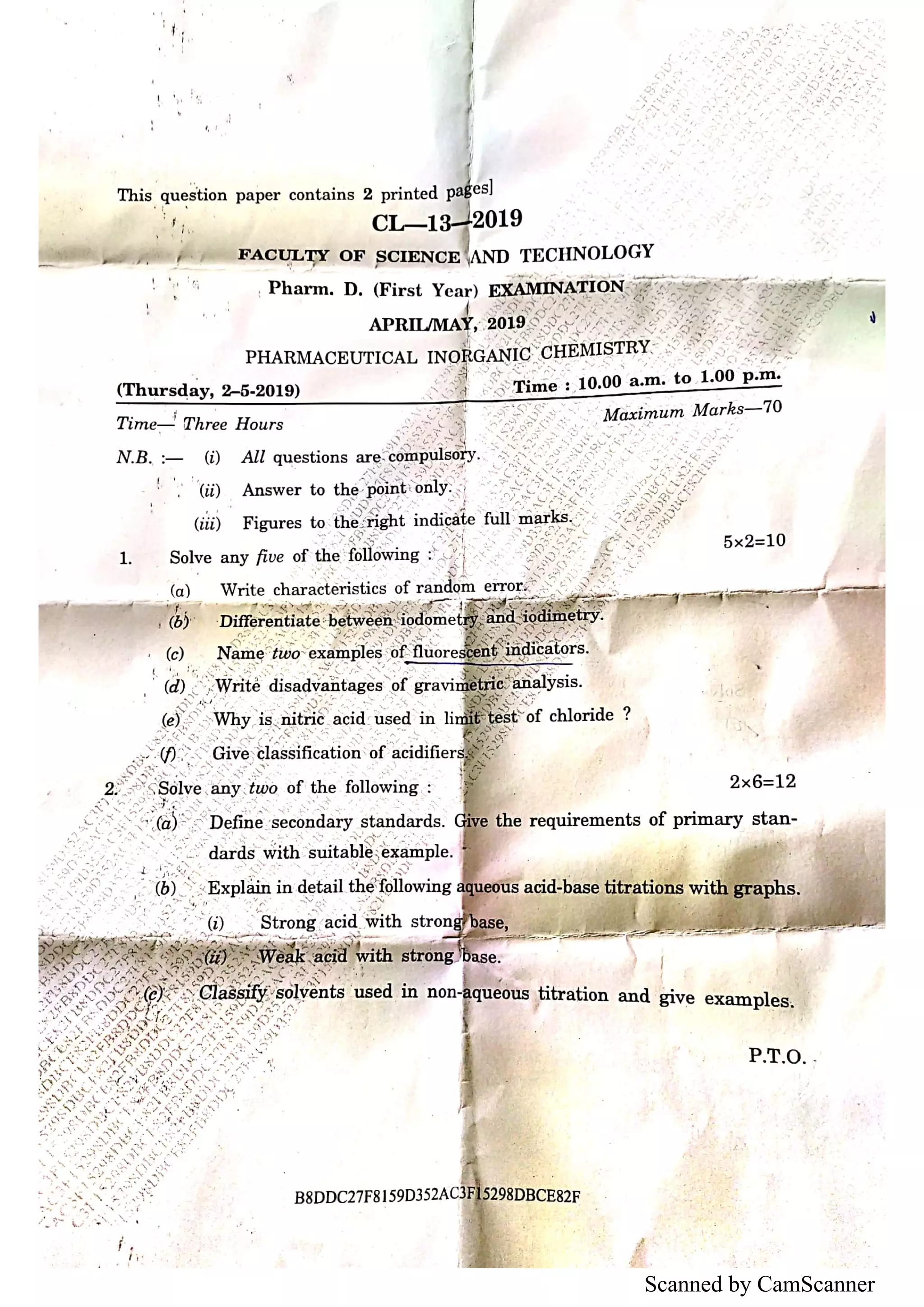 PHARM D QUESTION PAPERS 2019 | PDF