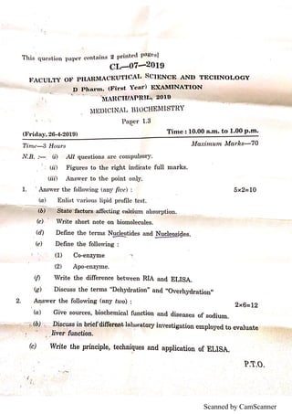 PHARM D QUESTION PAPERS 2019 | PDF