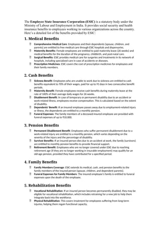 Benefits given by ESIC, Moto : IP is VIP | DOC