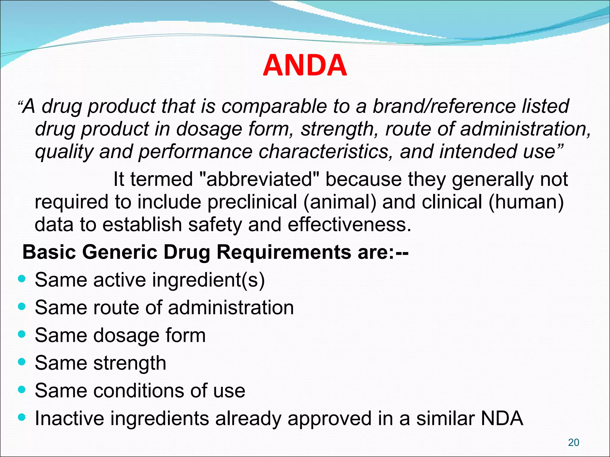 New Drug Application(Nda) Vs Abbreviated New Drug Application (Anda) | PPT