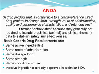 New Drug Application(Nda) Vs Abbreviated New Drug Application (Anda) | PPT