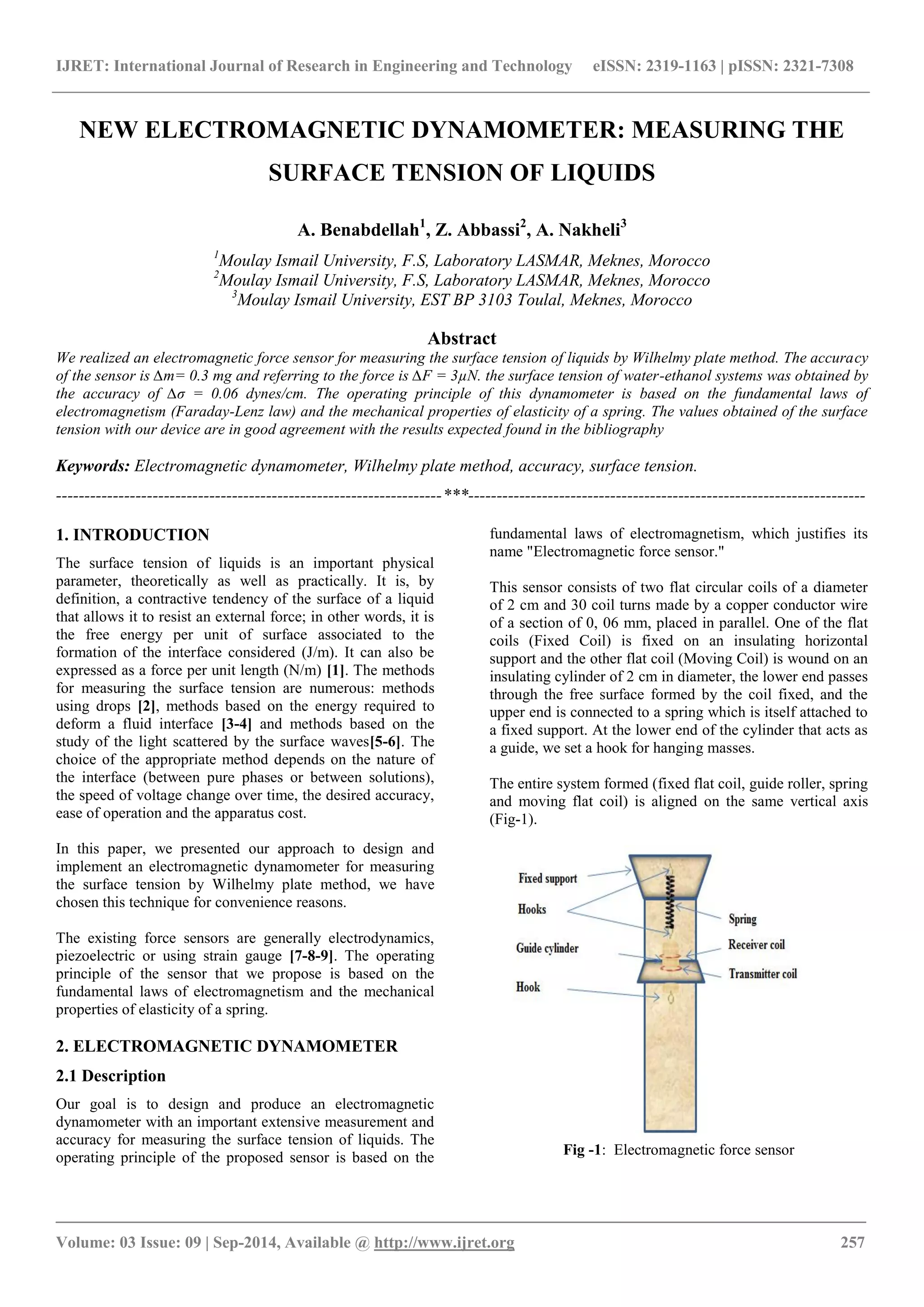 New electromagnetic dynamometer measuring the surface tension of liquids | PDF