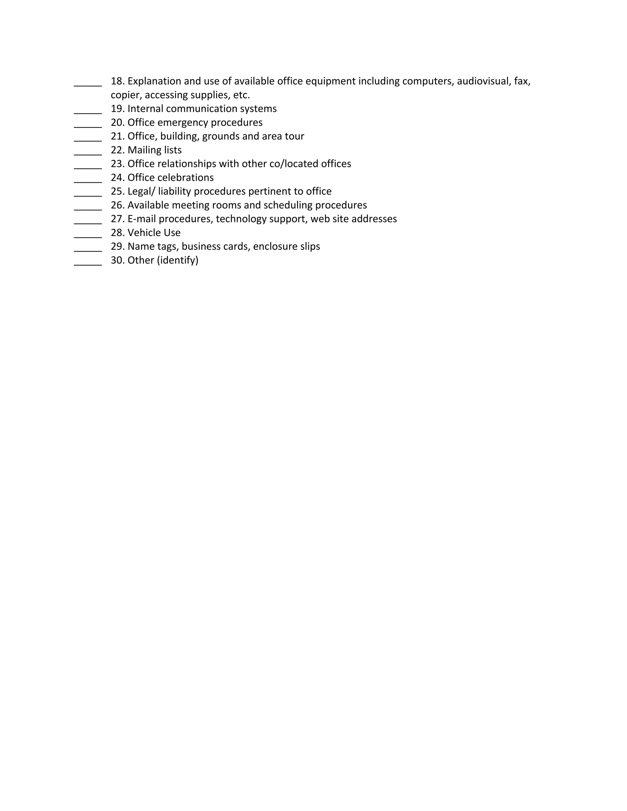 New employee orientation checklist | DOC