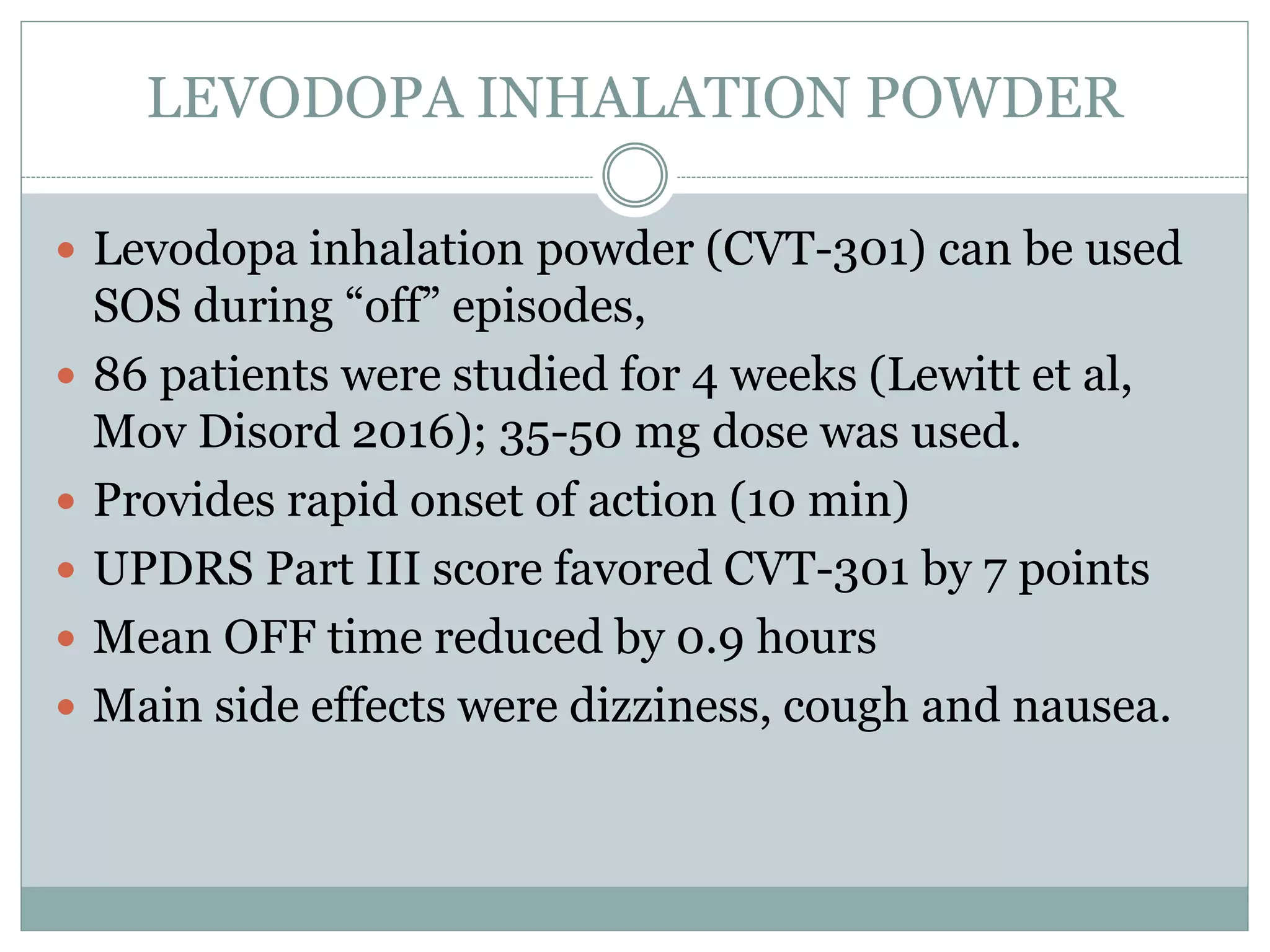 Newer drugs for the treatment of motor symptoms of Parkinson's Disease ...