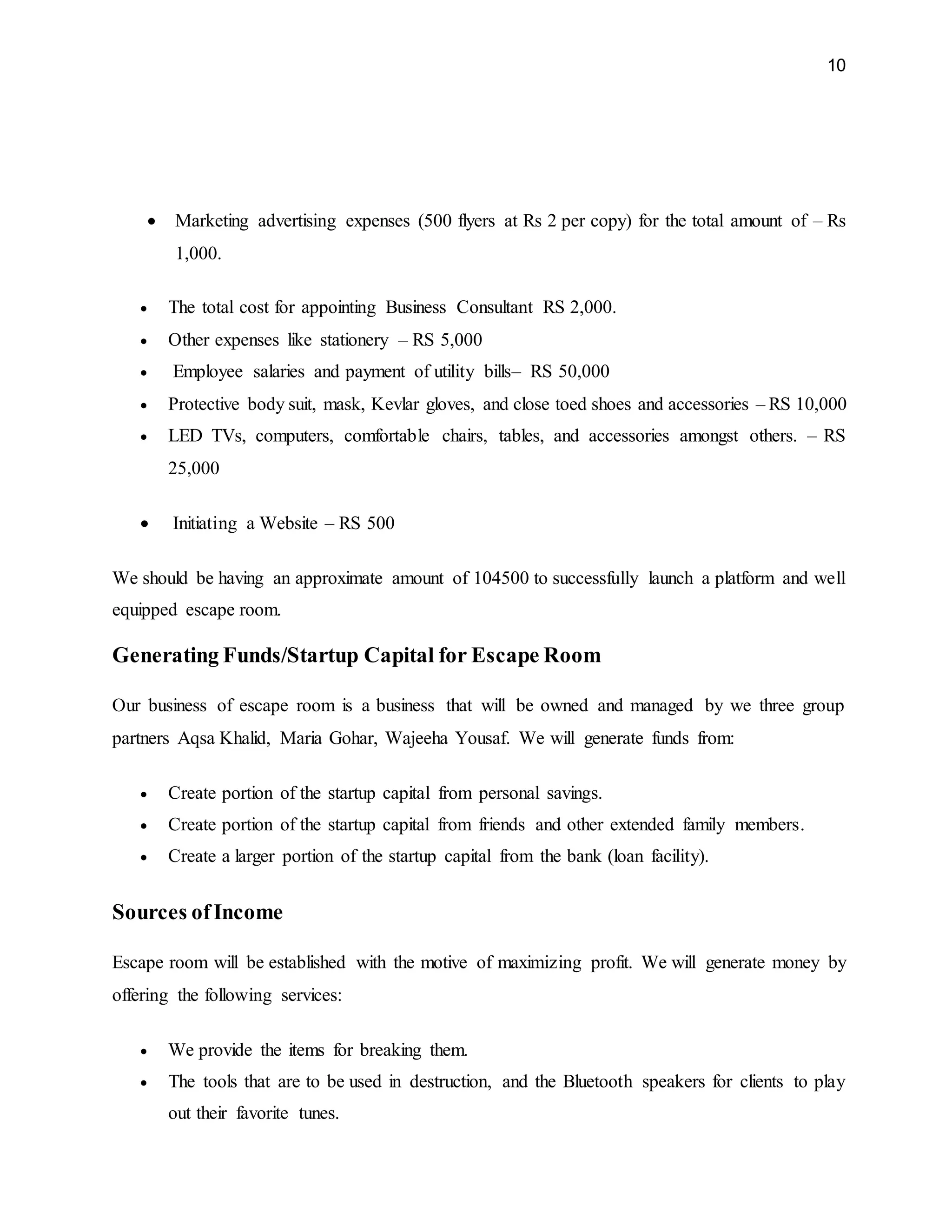 Escape room business plan | DOCX