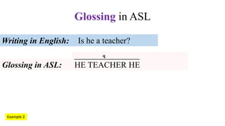 Glossing in ASL. What is it? Eight examples. | PPTX
