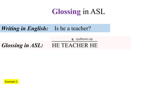 Glossing in ASL. What is it? Eight examples. | PPTX