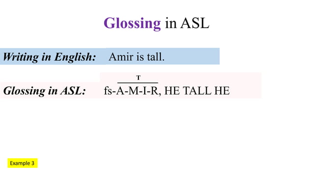 Glossing in ASL. What is it? Eight examples. | PPTX