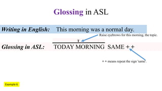 Glossing in ASL. What is it? Eight examples. | PPTX