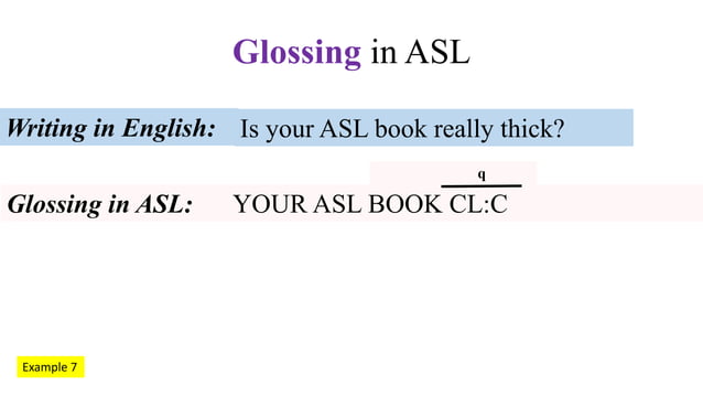 Glossing in ASL. What is it? Eight examples. | PPTX