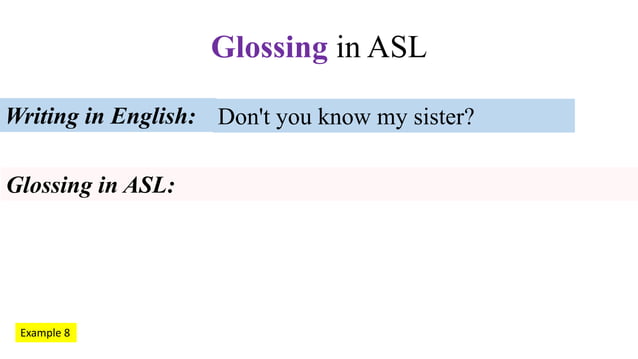 Glossing in ASL. What is it? Eight examples. | PPTX