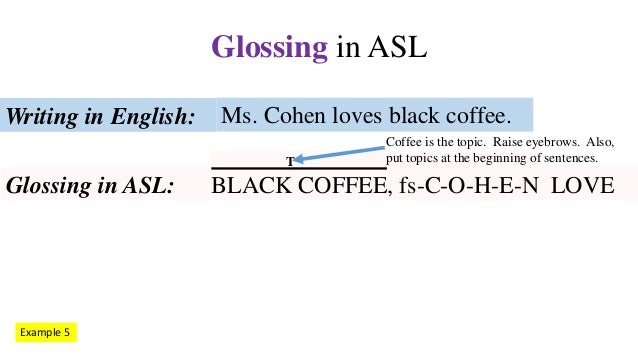 Glossing in ASL. What is it? Eight examples.