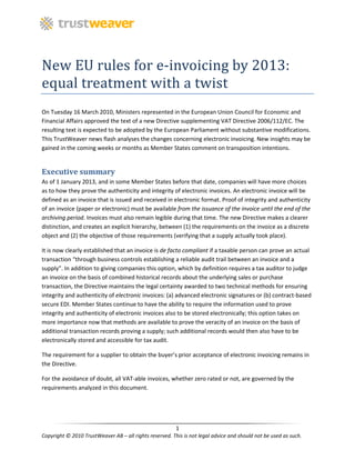 New Eu Rules For E Invoicing By 2013, Equal Treatment With A Twist | PDF