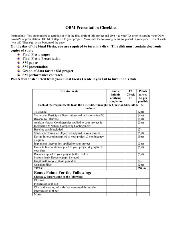 Final Fiesta Checklist | DOCX