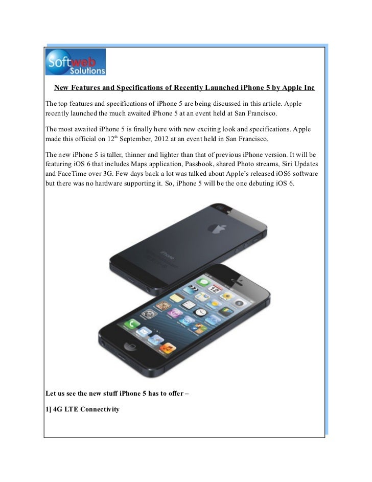 New Features and Specifications of Recently Launched iPhone 5 by Apple Inc