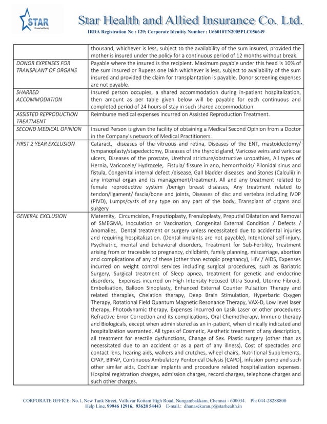 Star Heatlh Insurance Revised FHO Policy | PDF