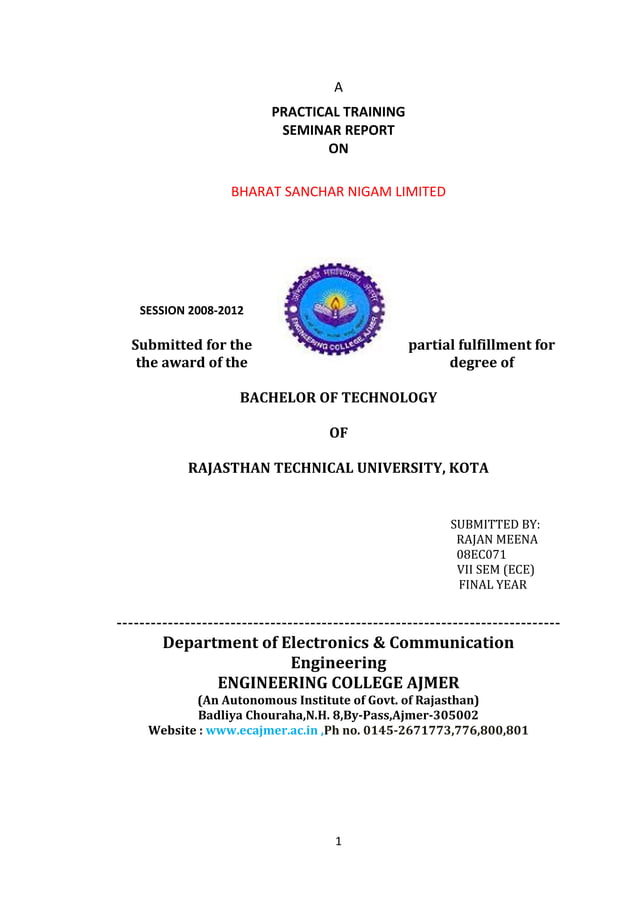 New final bsnl training report | DOC | Computer Networking | Computing
