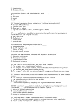 (New) final exam for bis 219 all correct answers 100% | PDF | Free Download