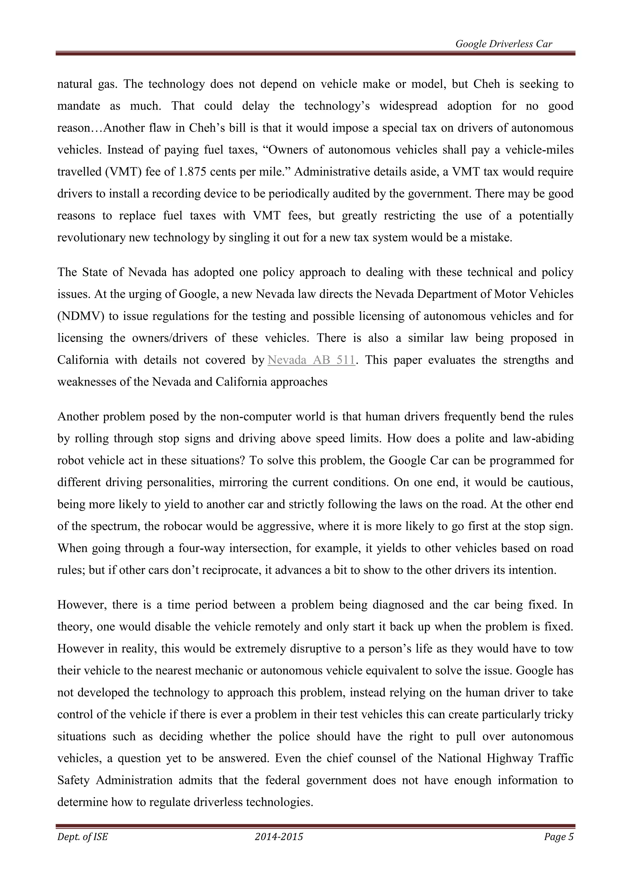 Google's Driverless Car report | PDF