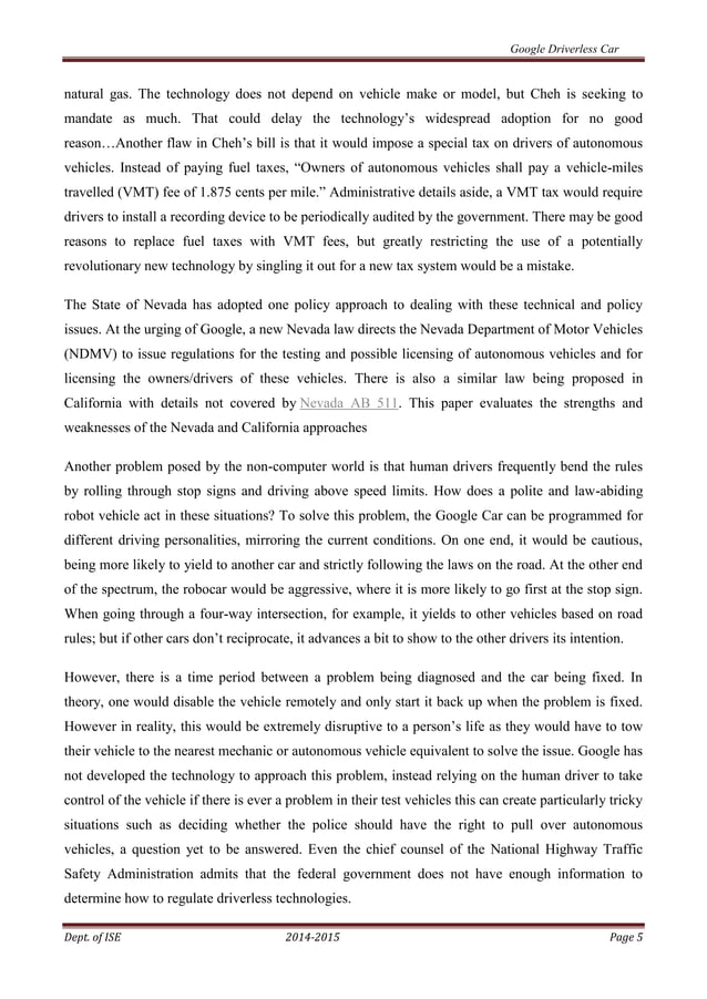 Google's Driverless Car report | PDF