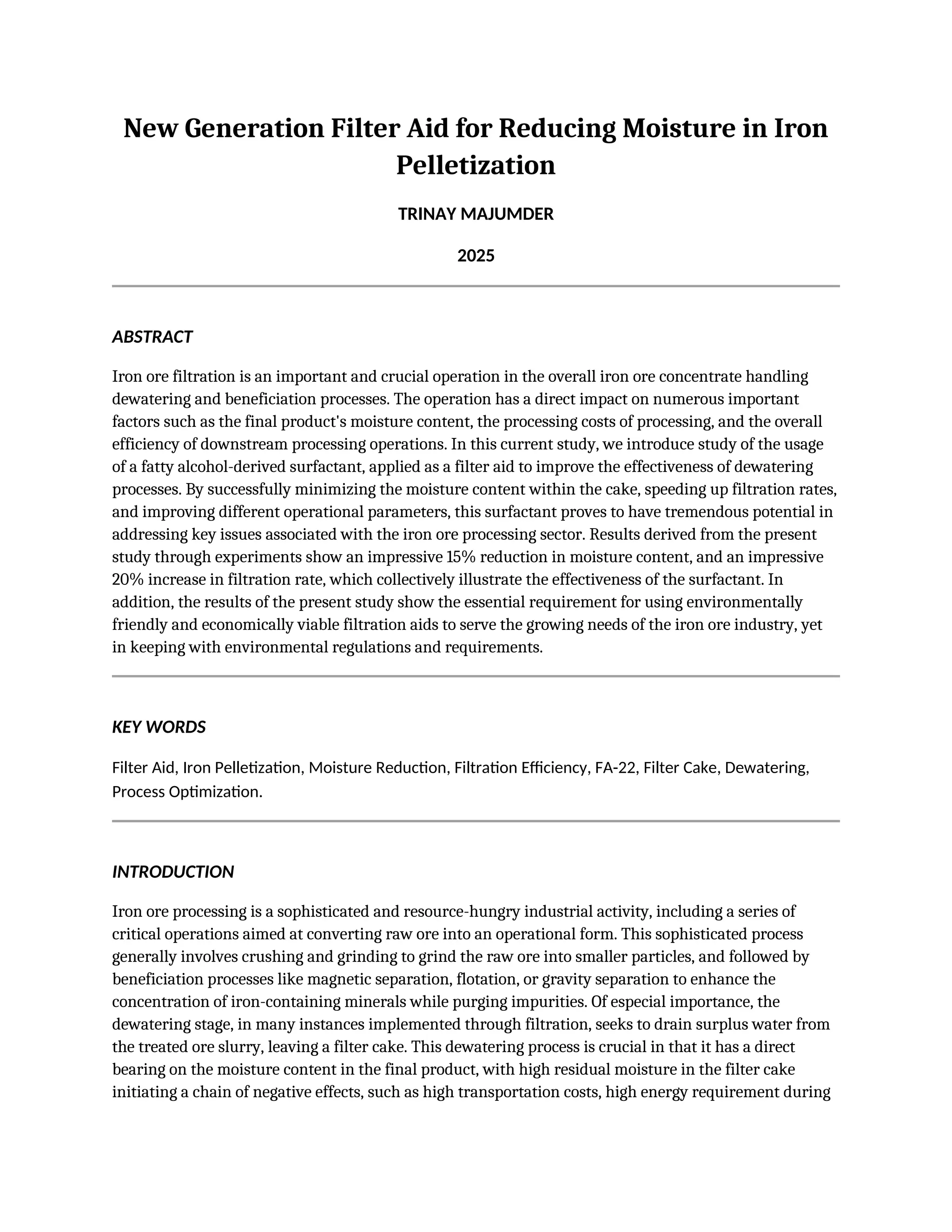 New Generation Filter Aid for Reducing Moisture in Iron Pelletization ...