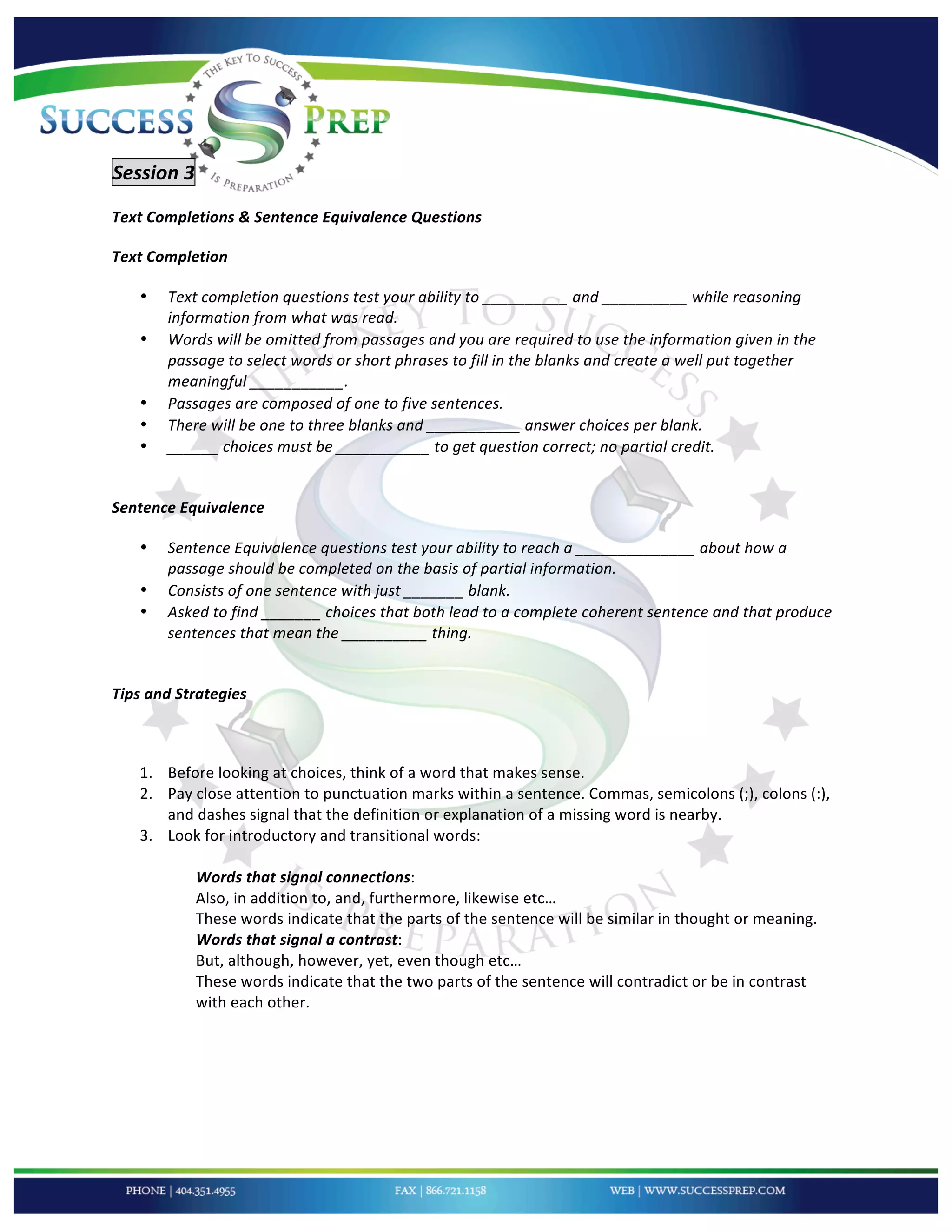 GRE Prep Handout - 4 sessions | PDF | Standardized Testing ...