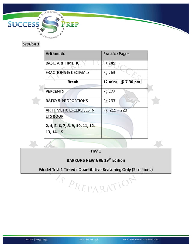 GRE Prep Handout - 8 sessions | PDF