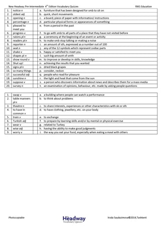 New headway 4ed_pre_intermediate_quizzes | PDF