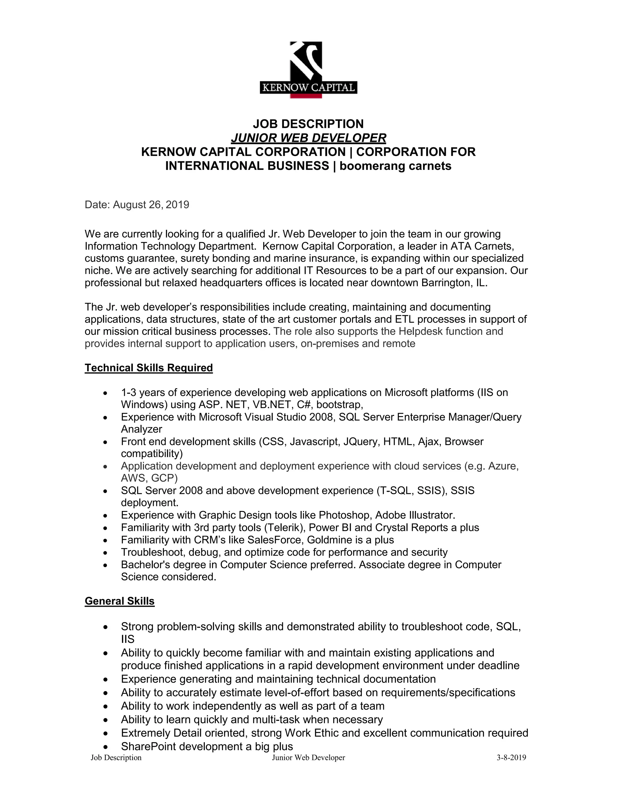 Needed - Junior Web Developer! | PDF